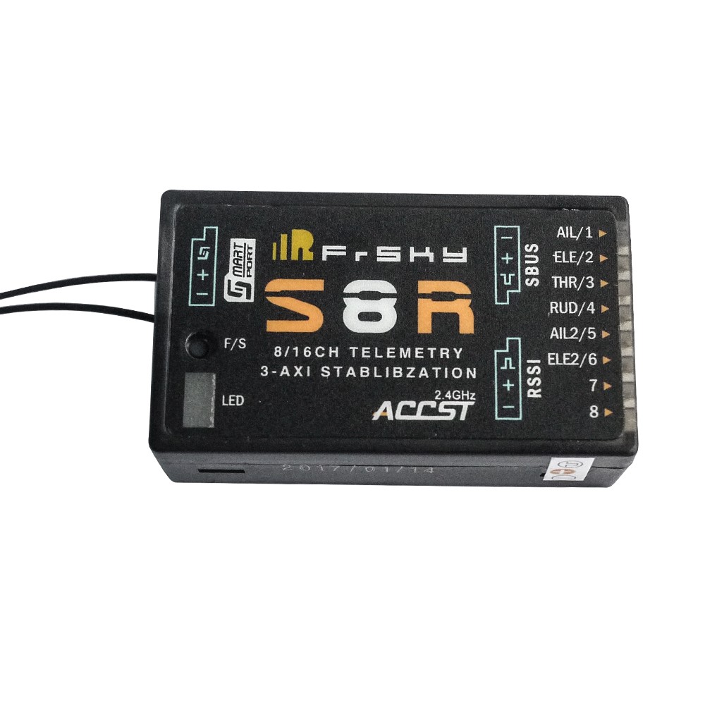 FrSky S8R 8/16ch Receiver w/ 3-Axis Stabilization + Smart Port, SBUS