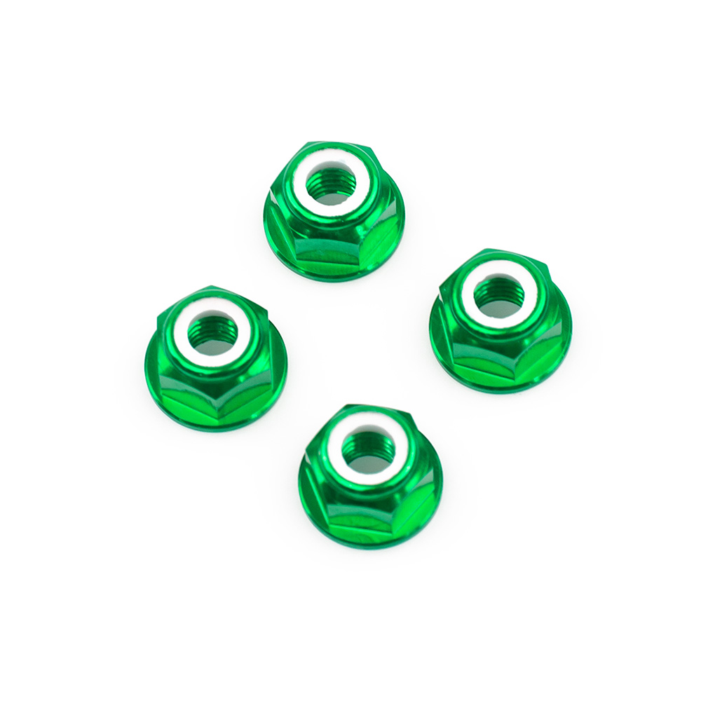 M6 Green Aluminum Flange Lock Nut (set of 4)