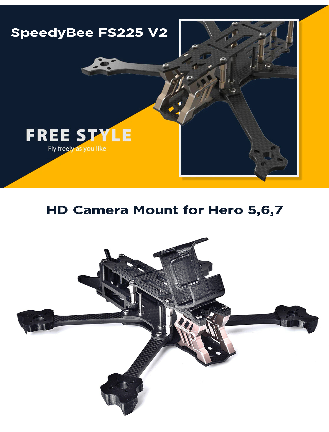 SpeedyBee FS225 V2 HD Camera Mount - Hero 5/6/7