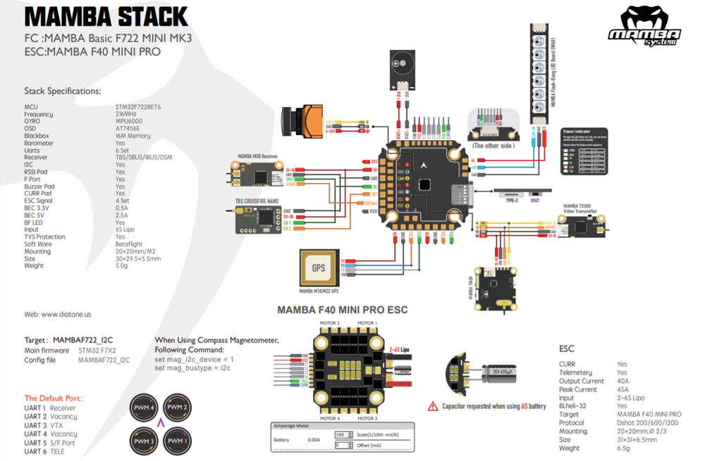Diatone Mamba Basic Stack - F722 Mini MK3 FC + F40 40A BLHeli_S Mini ...