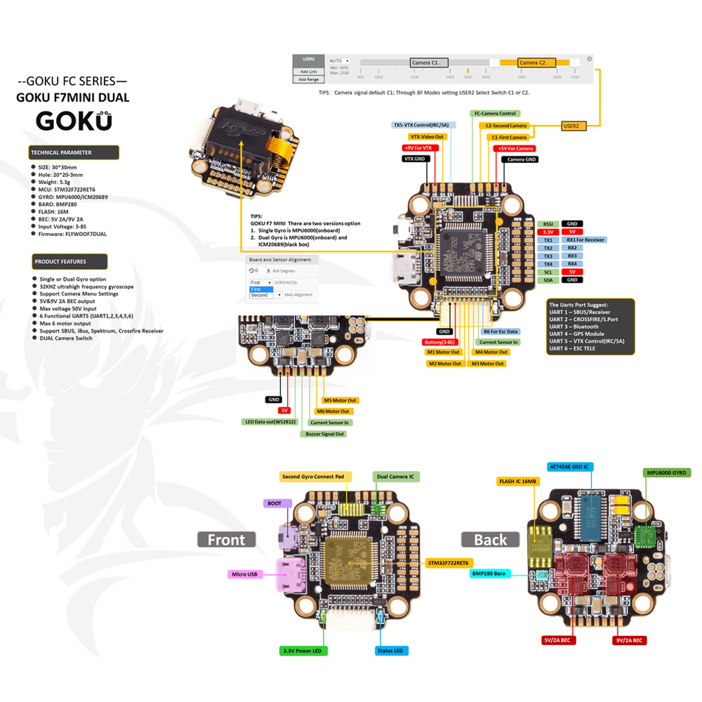 Flywoo GOKU F722 Mini 20x20 Flight Controller - (MPU6000)